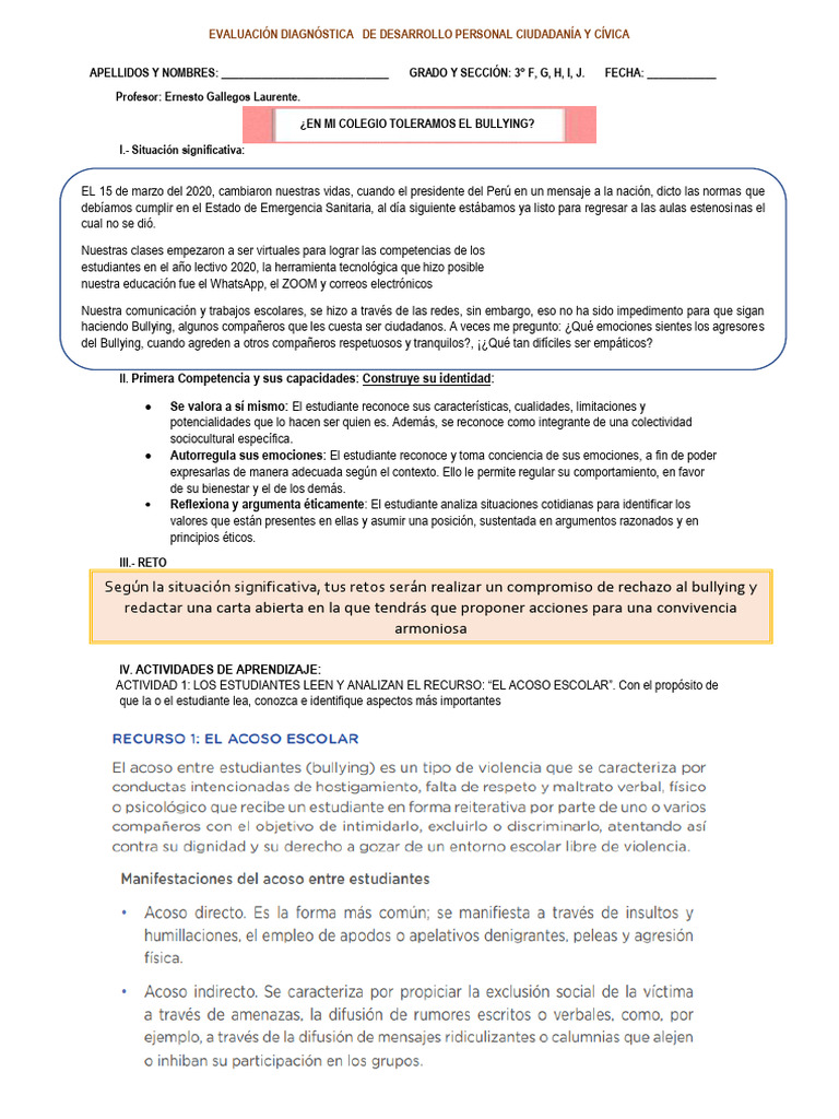 Ev Diag3° Dpcc Evaluación Y Prueba Diagnóstica Del 12 Al 18 De Marzo 9820