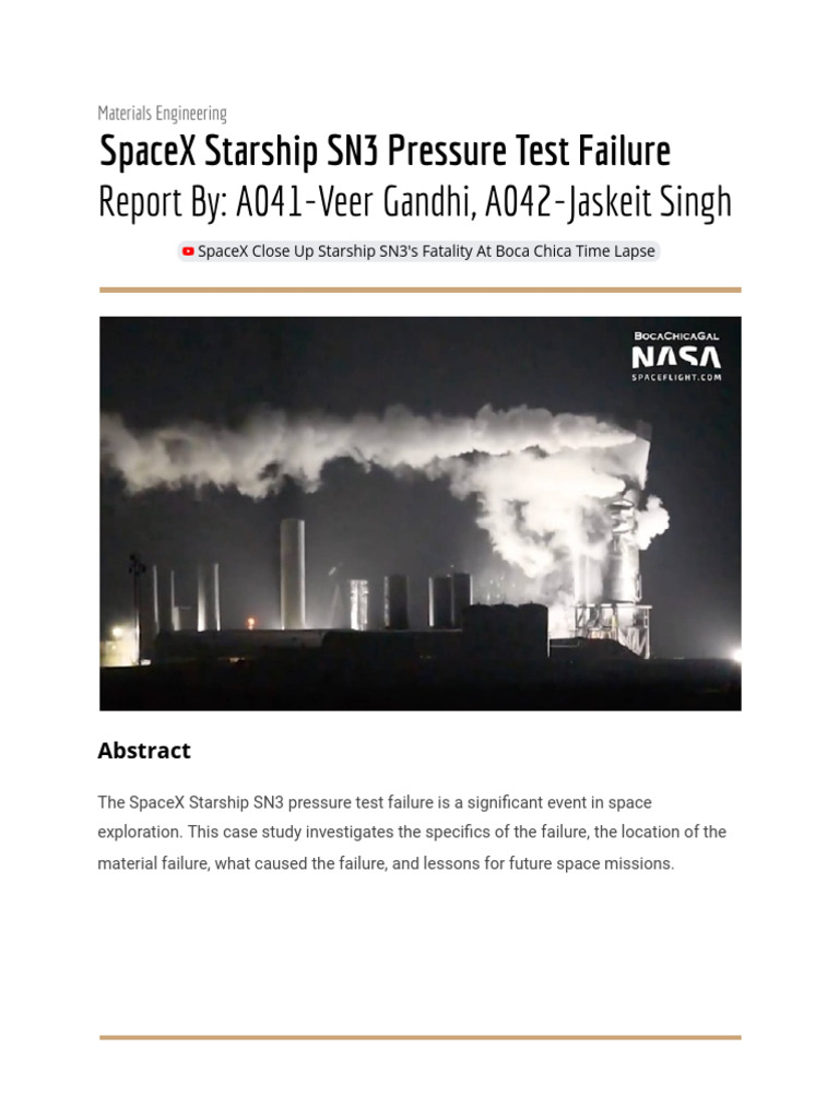SpaceX Starship SN3 Test Failure Analysis | PDF | Welding | Construction