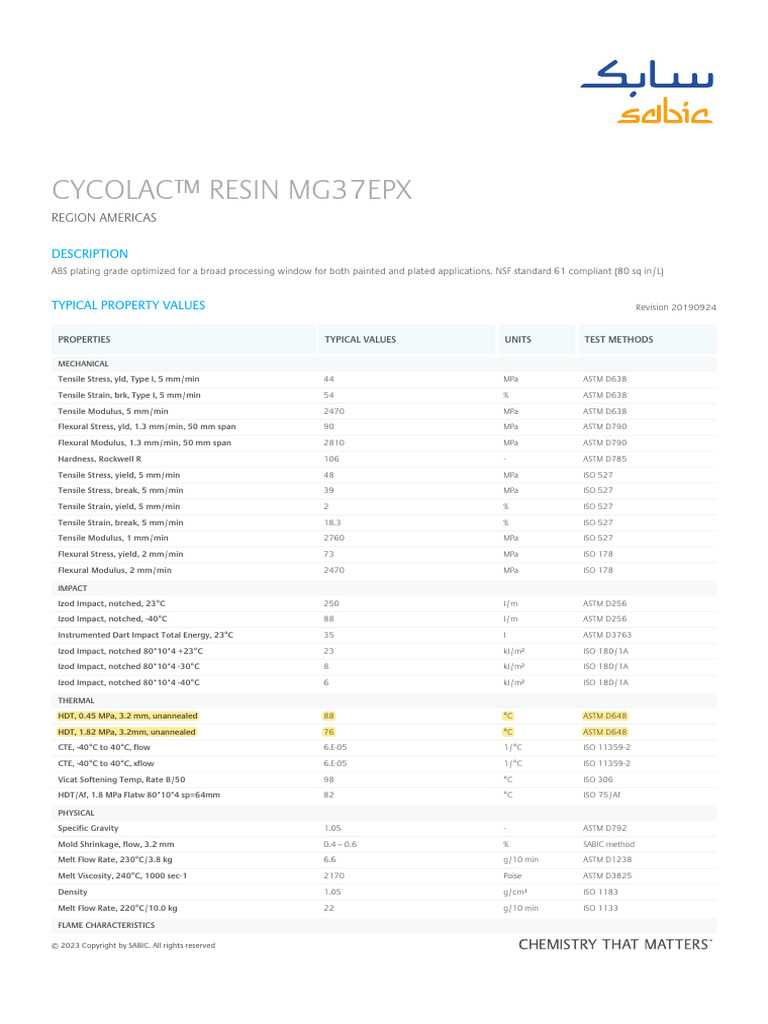 CYCOLAC™ Resin - MG37EPX - Americas - Technical - Data - Sheet | Download Free PDF | Young's ...