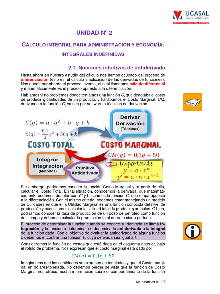 Matematica 3 Unidad 2 | Descargar gratis PDF | Integral | Derivado
