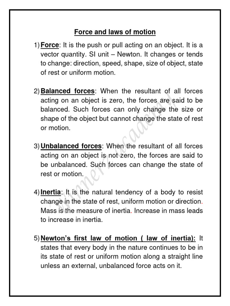 Force and Laws of Motion - To Be Printed.d2638f5 | PDF | Force | Inertia