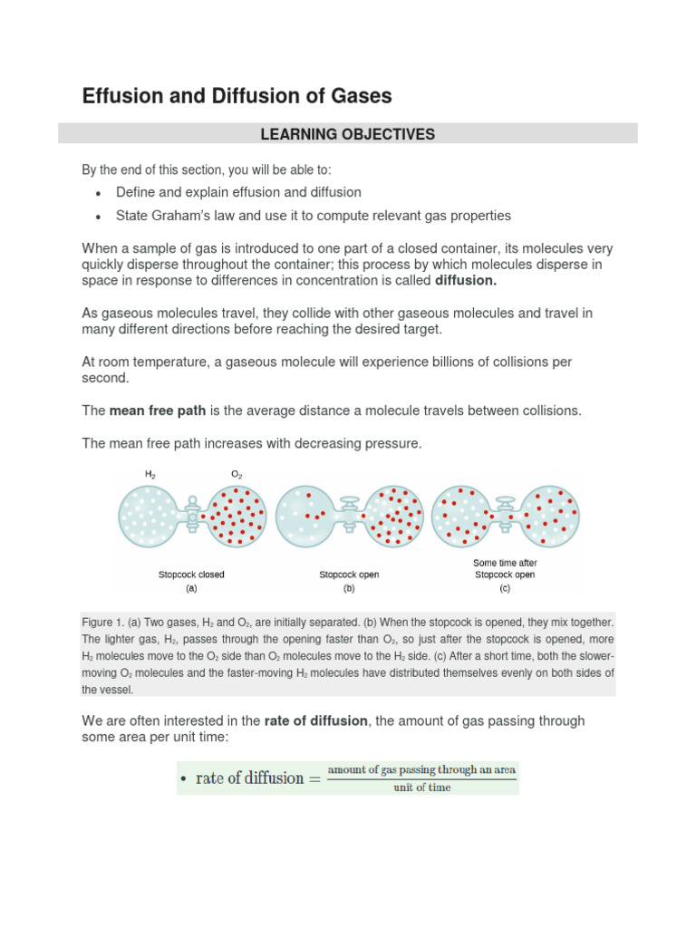 Effusion and Diffusion of Gases | Download Free PDF | Gases | Diffusion