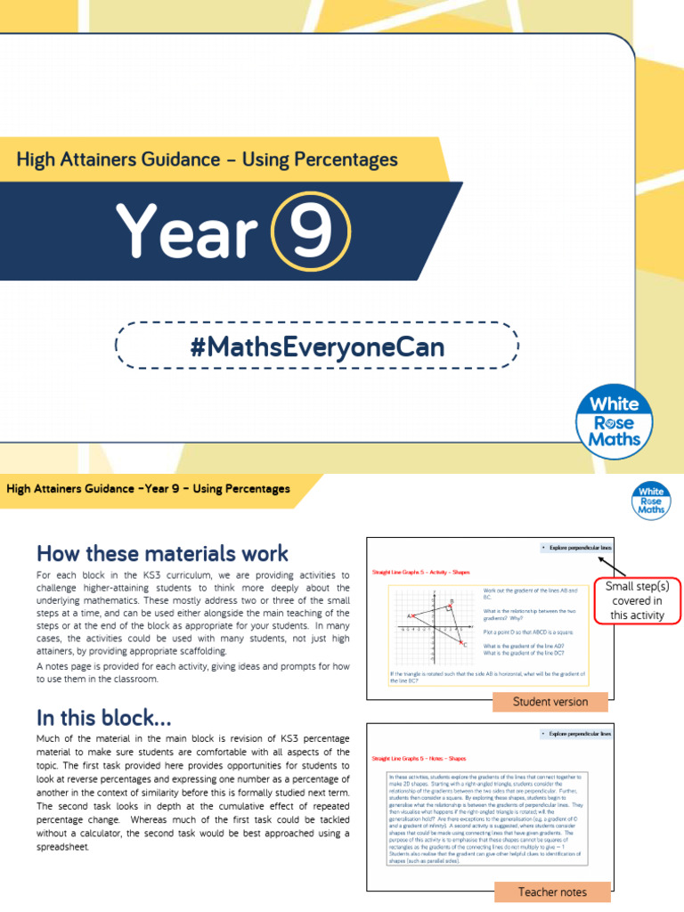 Year 9 Percentages: High Attainers Guide | PDF | Volume | Percentage