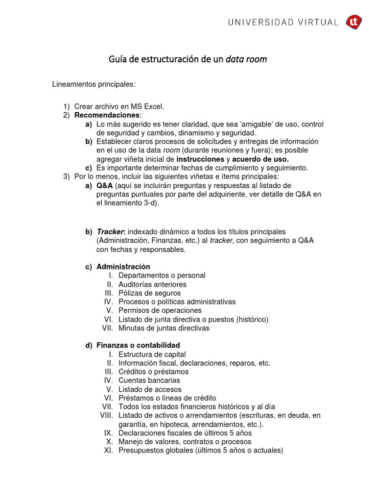 S4- Guía de estructuración de un data room para tarea 4.1 | PDF ... S4- Guía de estructuración de un data room para tarea 4.1 | PDF ...