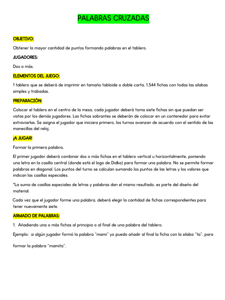 Fichas - Palabras Cruzadas | PDF | Sílaba | Juegos de mesa