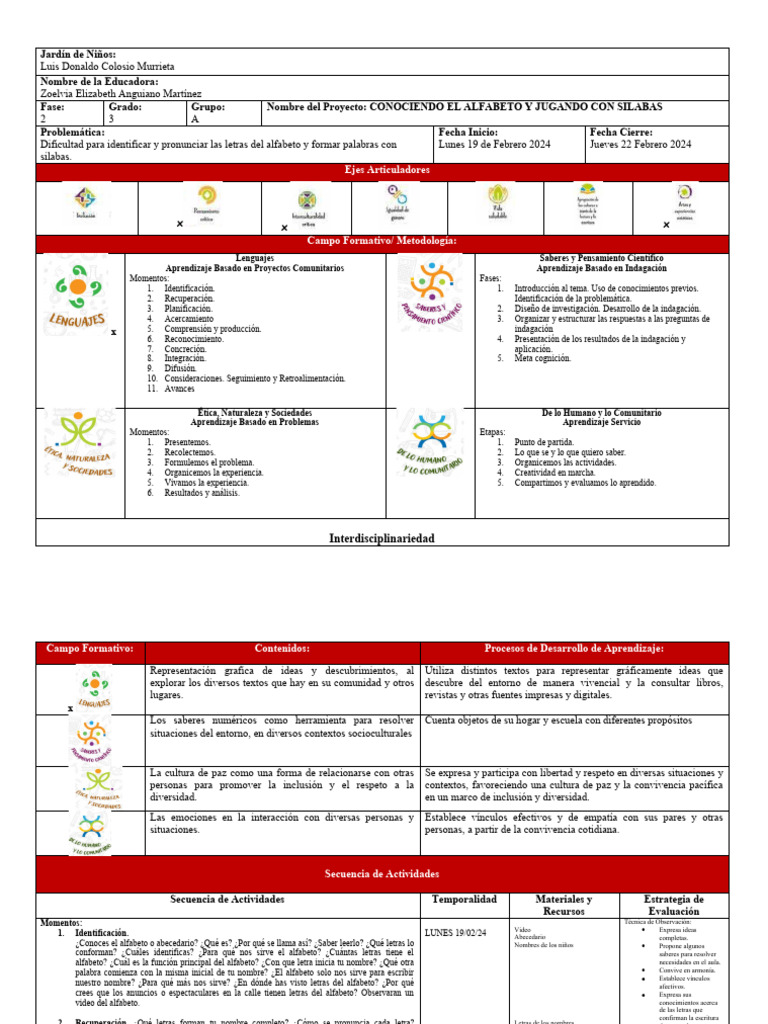 Proyecto Abc | Descargar gratis PDF | Aprendizaje | Alfabeto