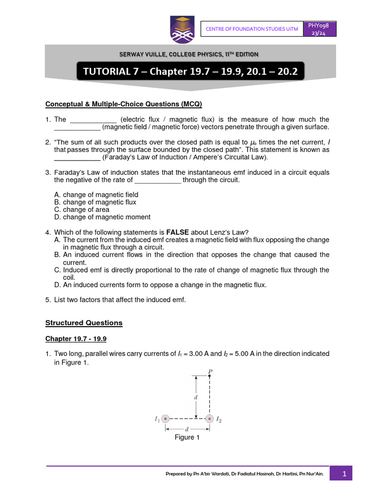 TUTORIAL 7 - Chapter 19.7 - 19.9, 20.1 - 20.2: Conceptual & Multiple-Choice Questions (MCQ ...