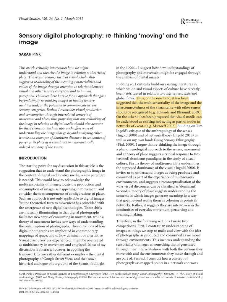 Sarah Pink - Sensory Digital Photography - Re-Thinking - Moving - and The Image - 2011 | PDF ...