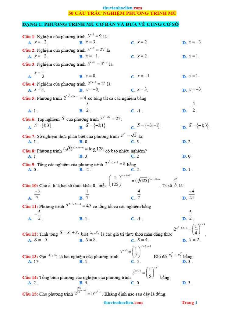 50 Cau Trac Nghiem PT Mu | PDF