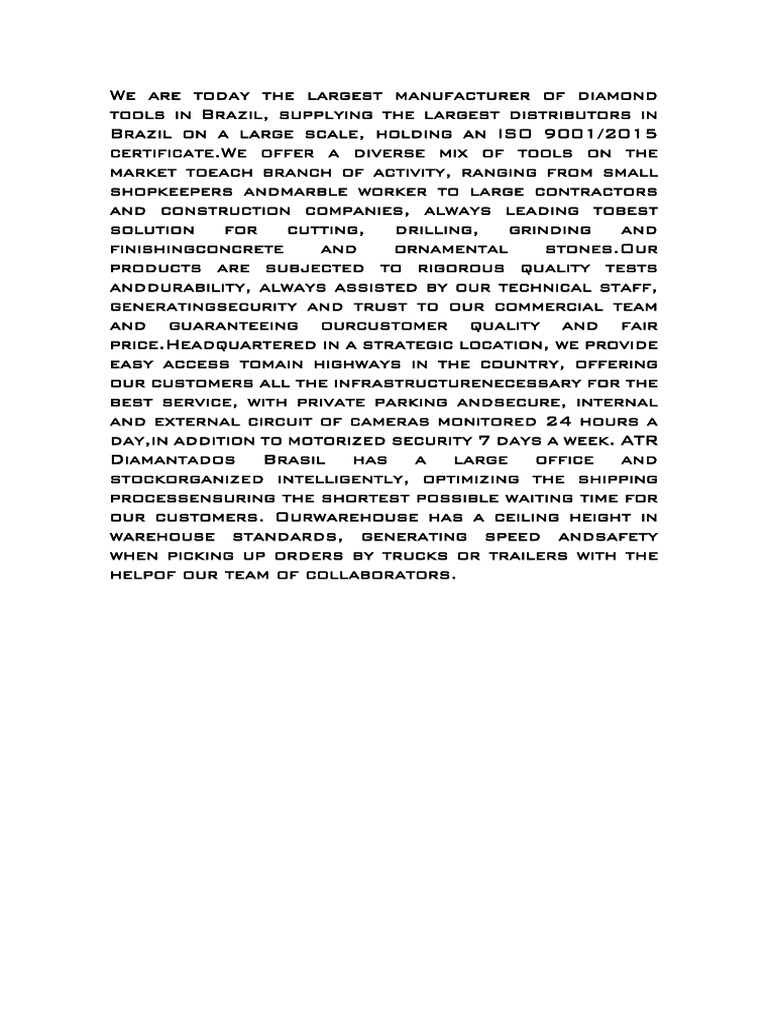 We Are Today The Largest Manufacturer of Diamond Tools in Brazil | PDF