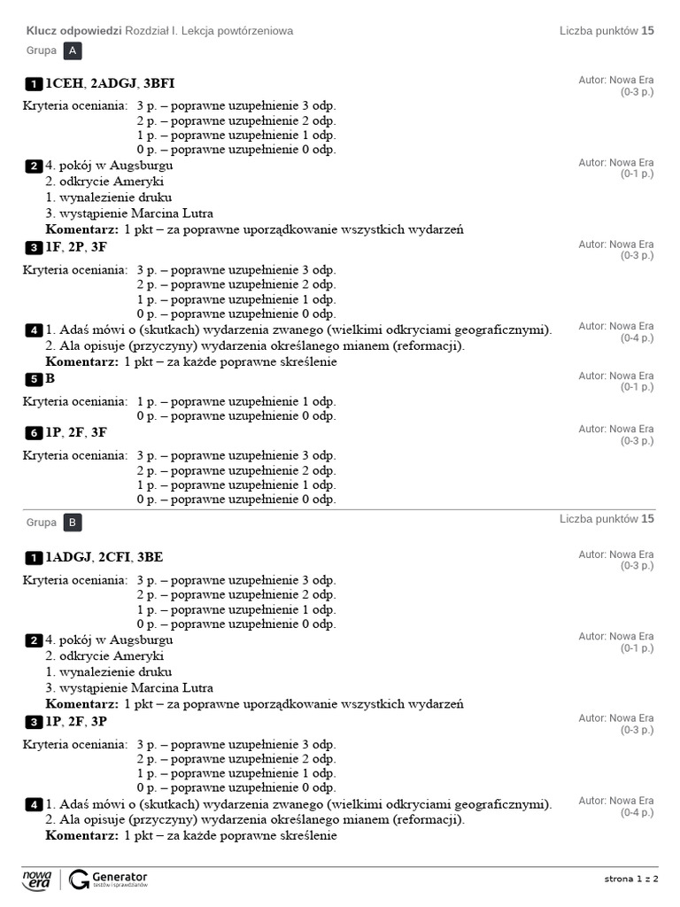 Rozdział I. Lekcja Powtórzeniowa Klucz Odpowiedzi | PDF