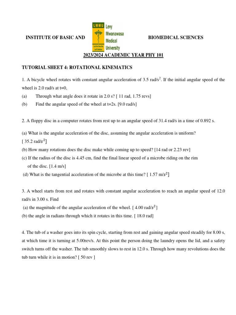 Tutorial Sheet 4 | PDF | Acceleration | Mechanics