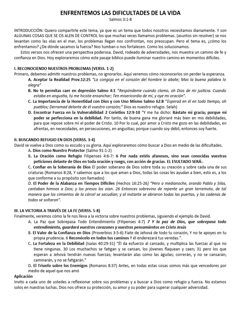 Enfrentemos Las Dificultades De La Vida Pdf Salmos Oración