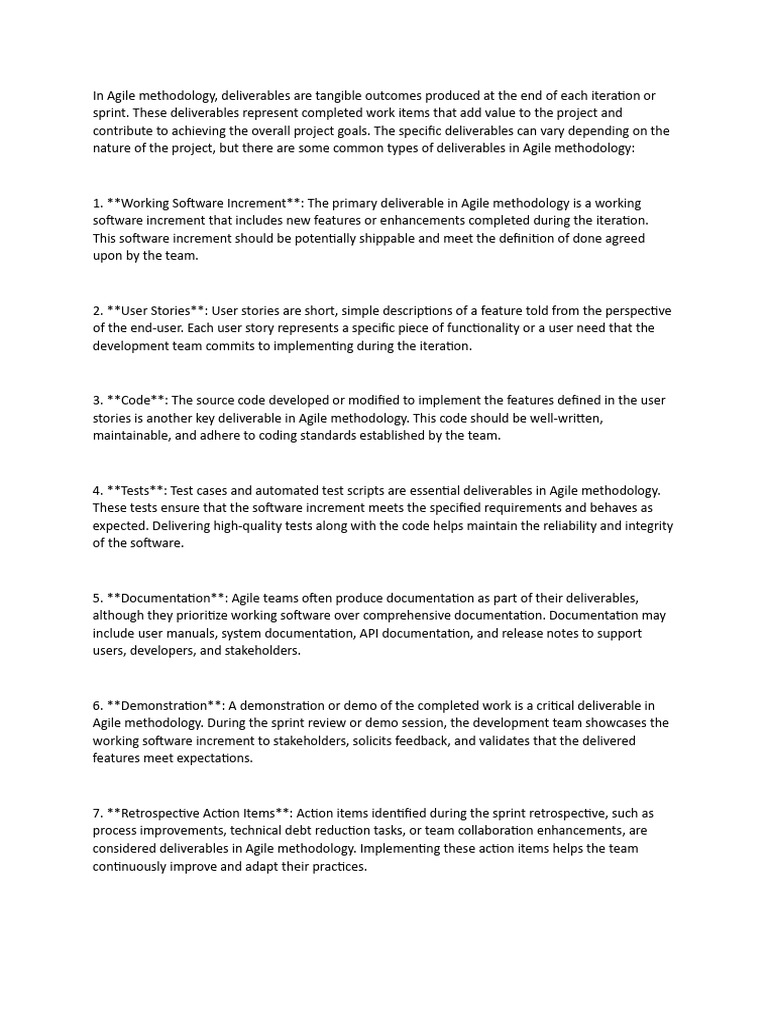 Agile Methodology, Deliverables | PDF | Agile Software Development | Information Technology ...