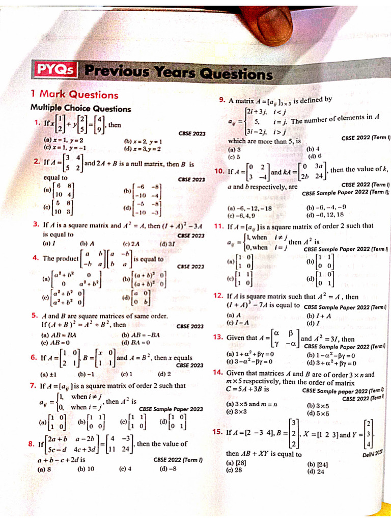 PYQ of Matrix. | PDF
