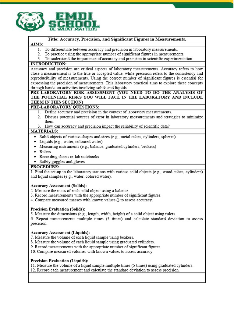 Precision Acurracy And Significant Figures Practical Download Free