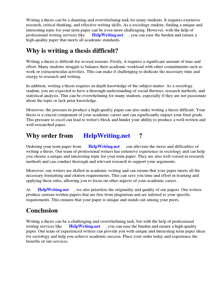 Thesis Writing Help for Sociology Students | PDF | Sociology | Psychology