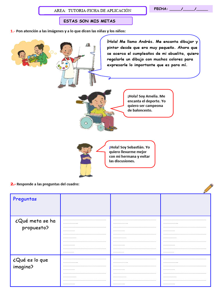 Ficha de Metas para Niños de Primaria | PDF