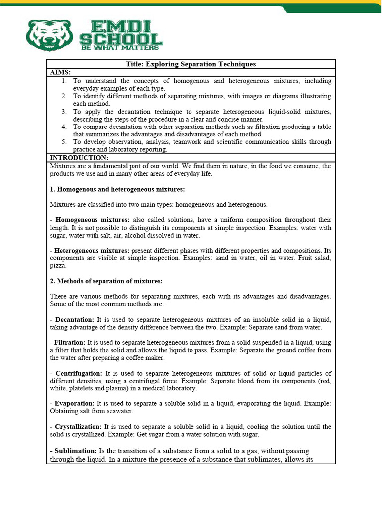SEPARATION TECHNIQUES PRACTICAL | PDF | Mixture | Solubility