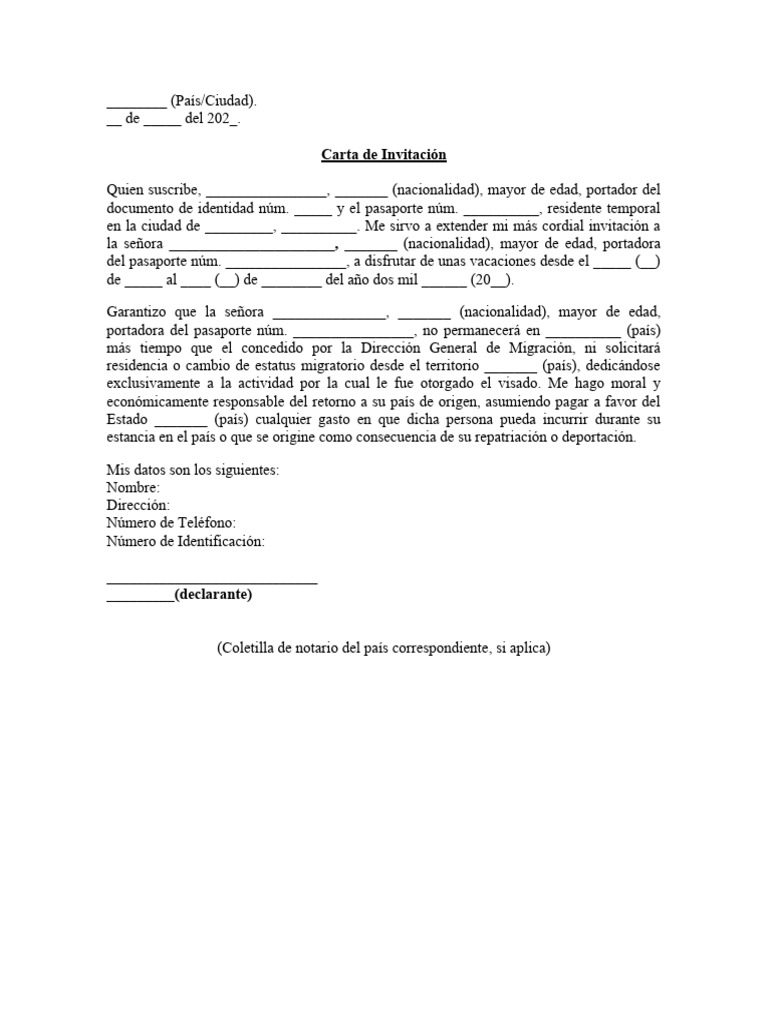 Modelo Carta de Invitacion para Visa | PDF