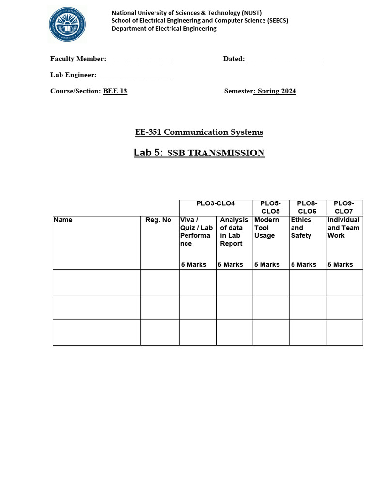 Communication Systems Lab 5 | PDF | Electronics | Electrical Engineering