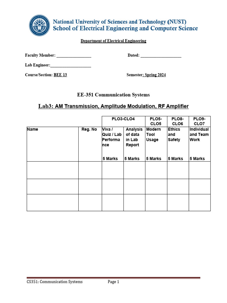 Communication Systems Lab 3 | PDF | Modulation | Amplifier