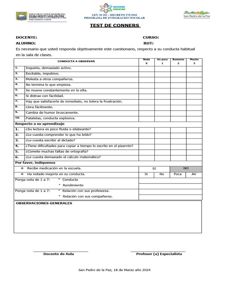 Test de Conners | PDF