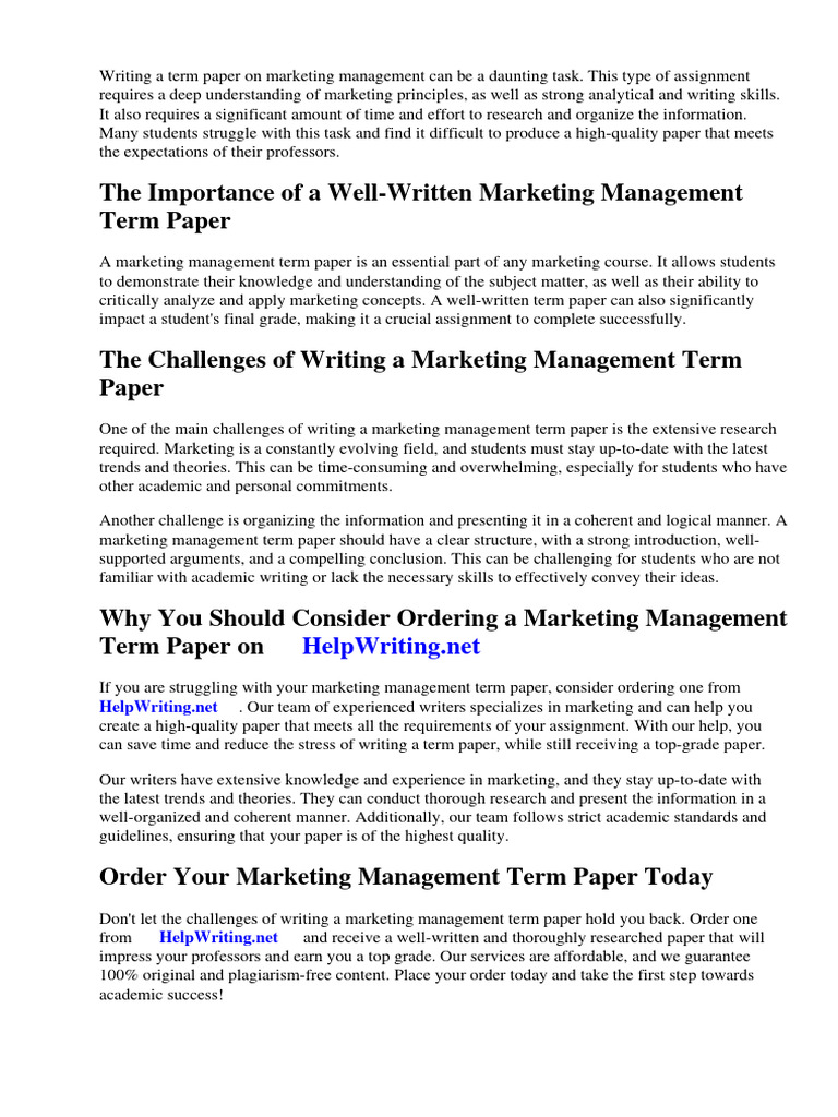 Term Paper of Marketing Management | PDF | Marketing | Business
