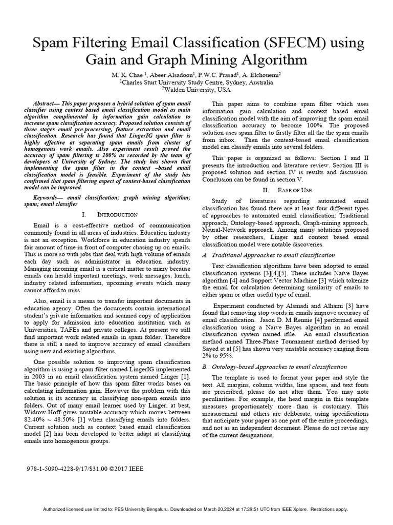 Spam Filtering Email Classification SFECM Using Gain and Graph Mining Algorithm | Download Free ...