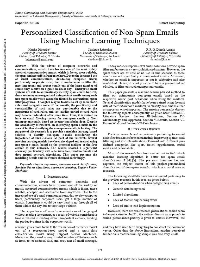 Personalized Classification of Non-Spam Emails Using Machine Learning ... Personalized Classification of Non-Spam Emails Using Machine Learning ...
