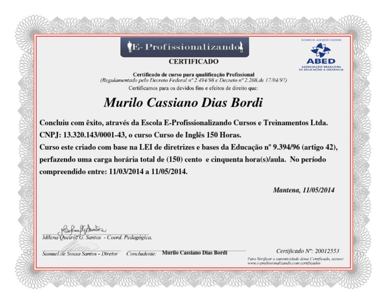 Certificado de Inglês | PDF
