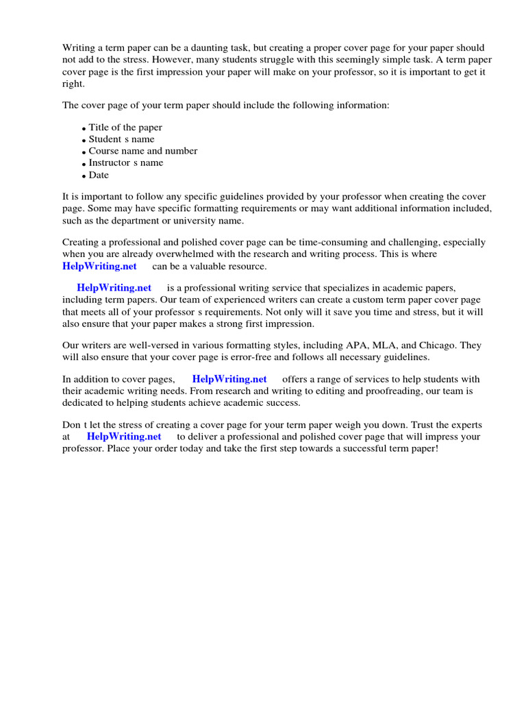 Sample Term Paper Cover Page | PDF | Apa Style | Academic Publishing