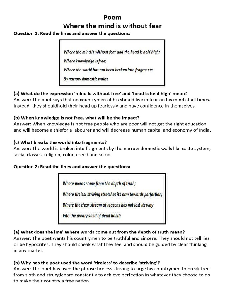 Where The Mind Is Without Fear | PDF | Knowledge | Thought