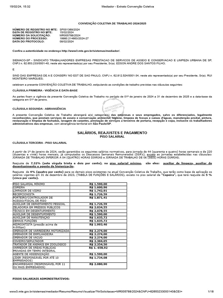 CCT Seac X Siemaco SP 2024 2025 Registrada | PDF | Salário | Férias trabalhistas