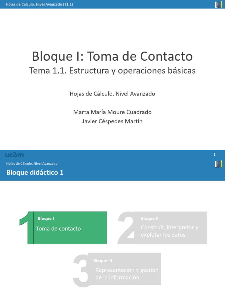 Bloque I: Toma de Contacto: Tema 1.1. Estructura y Operaciones Básicas | PDF | Hoja de cálculo ...
