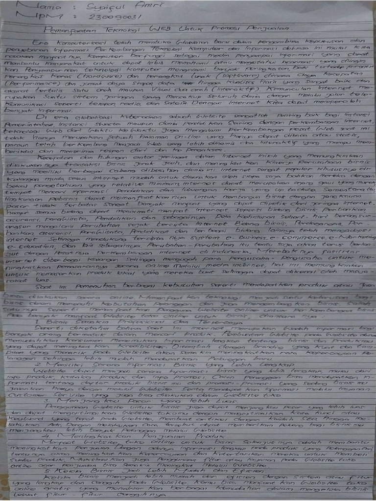 Pemanfaatan Teknologi Web Untuk Promosi Penjualan Syaiful Amri NPM 230090031 | PDF