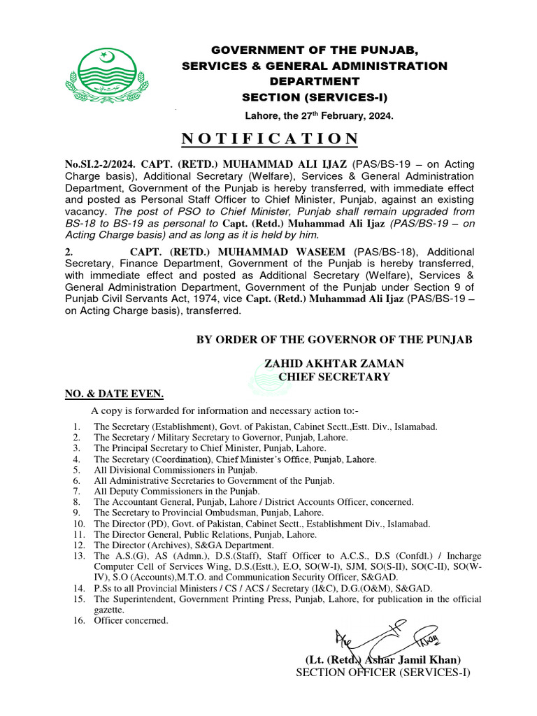 PSO To CM & Addl. Secretary (Welfare) Order | PDF | Government Of ...