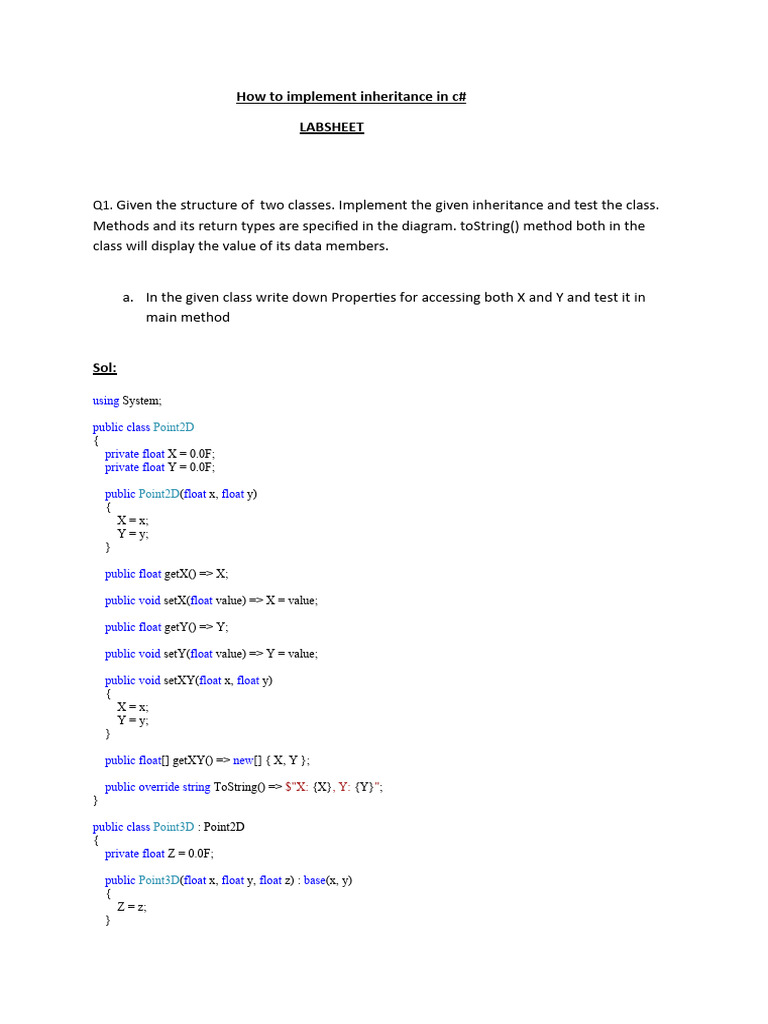 Labsheet C# | Download Free PDF | Inheritance (Object Oriented Programming) | Method (Computer ...