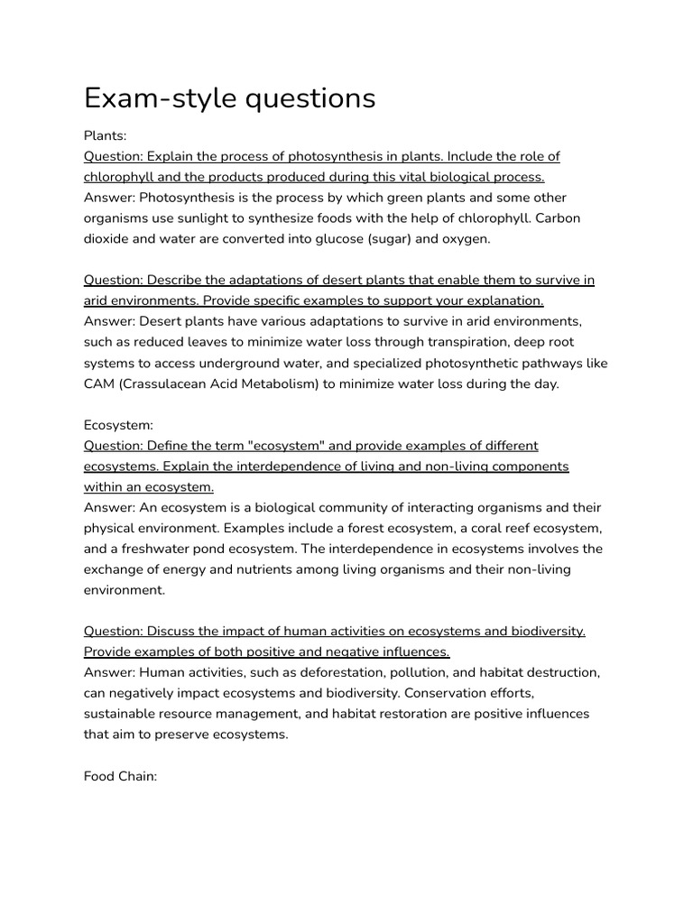 Biology - Exam-Style Questions | PDF | Food Web | Ecosystem