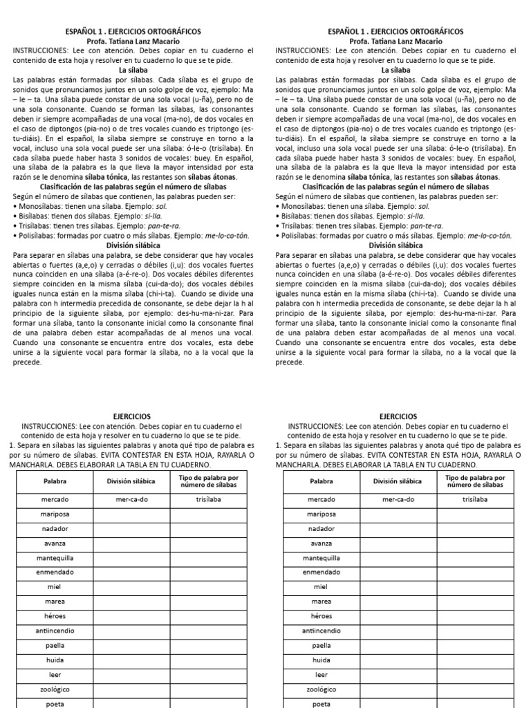 Division Silabica | PDF | Sílaba | Vocal