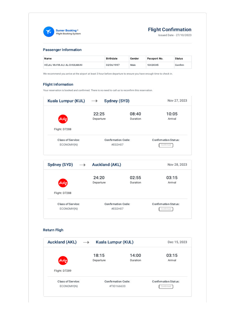 Flight Confirmation for D7288 | PDF | Airlines | Aviation