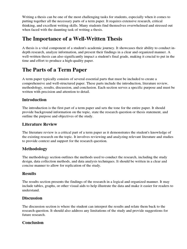 Parts of A Term Paper Example | PDF | Methodology | Literature Review