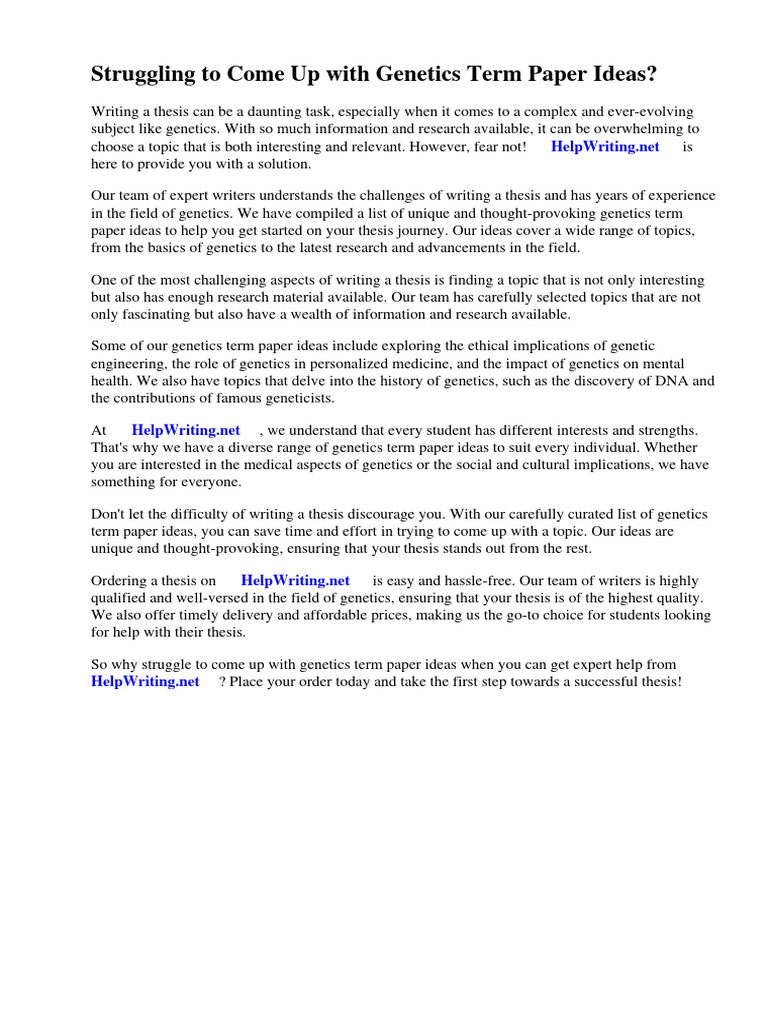 Genetics Term Paper Ideas | PDF | Genetics | Gene