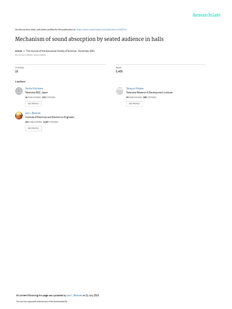 Mechanism of Sound Absorption by Seated Audience I | PDF | Microphone ...