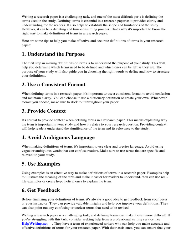 How to Make Definition of Terms in a Research Paper | PDF | Sampling ...