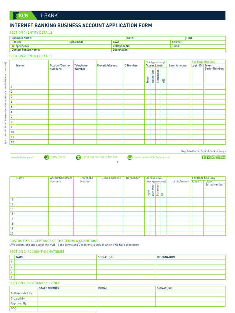 KCB Intenet Banking Application Form For Businesses | PDF | Transport ...