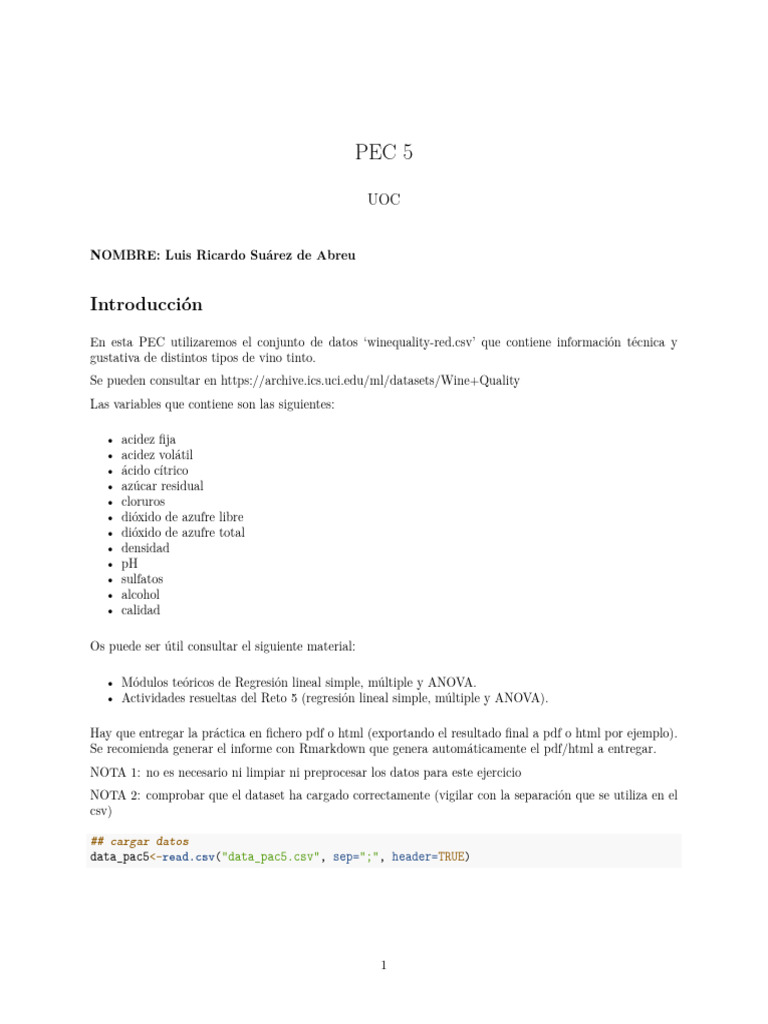 Pec 5 | PDF | Regresión lineal | Análisis de regresión