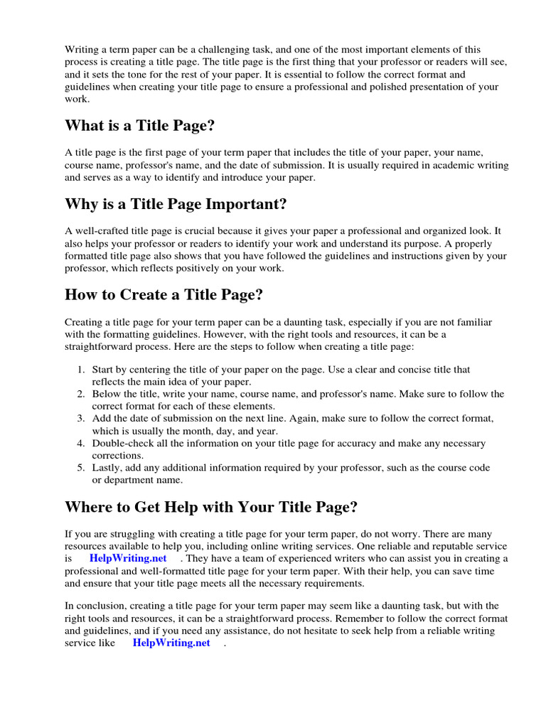 How To Do A Title Page For A Term Paper | Download Free PDF | Apa Style ...