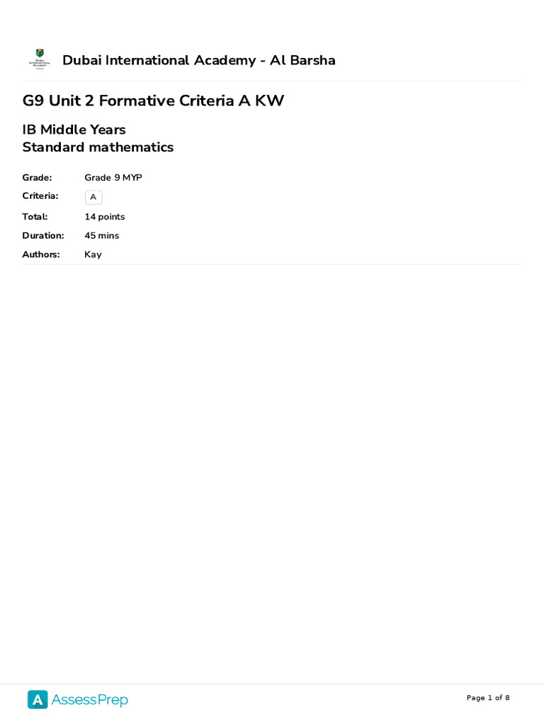 G9 Unit 2 Formative Criteria A Questions and Worked Answers | PDF | Equations | Mathematics