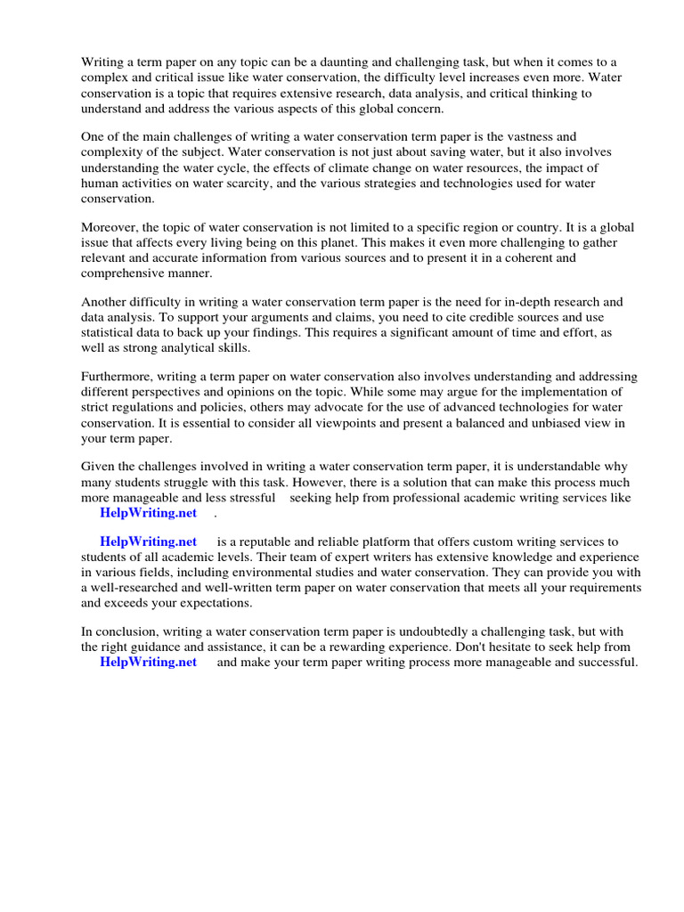 Water Conservation Term Paper | PDF | Water | Water Conservation